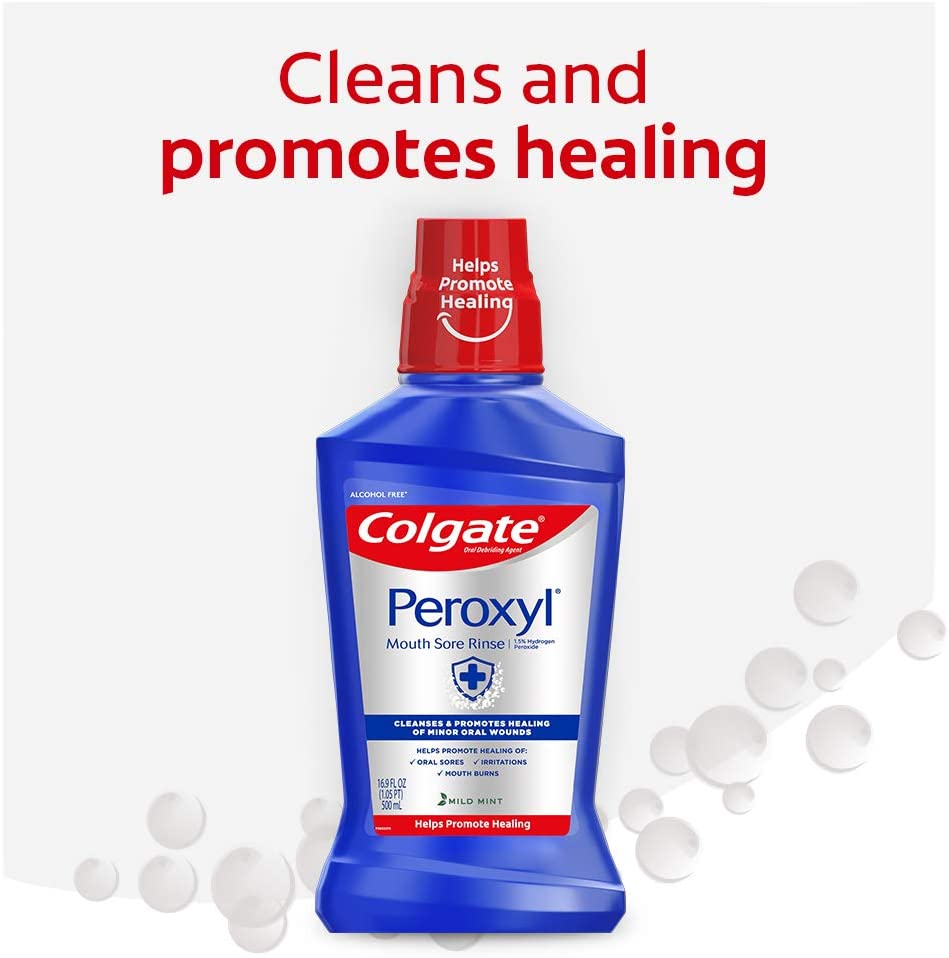 Colgate Peroxyl Mouth Sore Rinse 1.5% Hydrogen Peroxide Mint 500ml ...