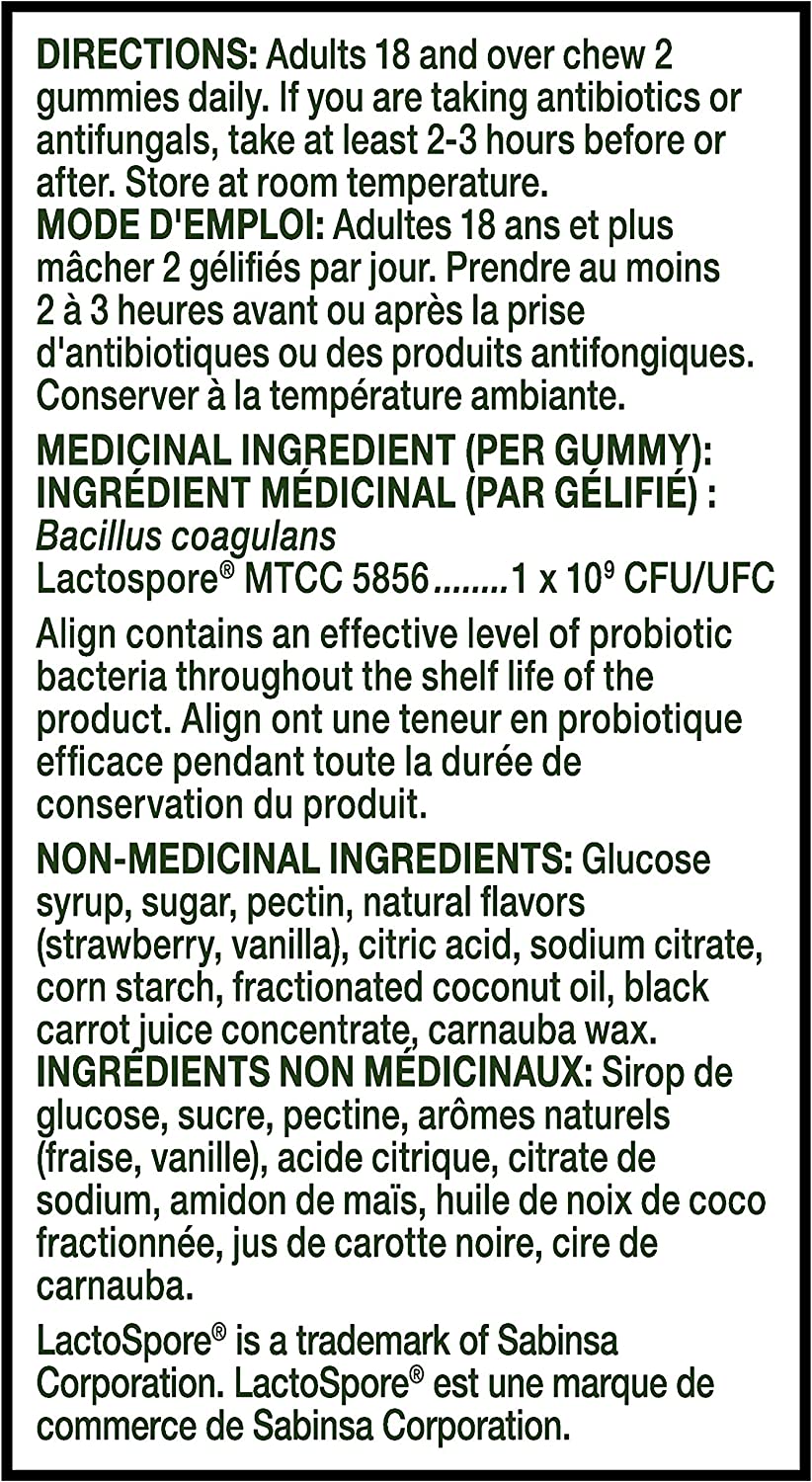 Align Probiotic Gummies Gastrointestinal Health Strawberry Flavour, 60 ...