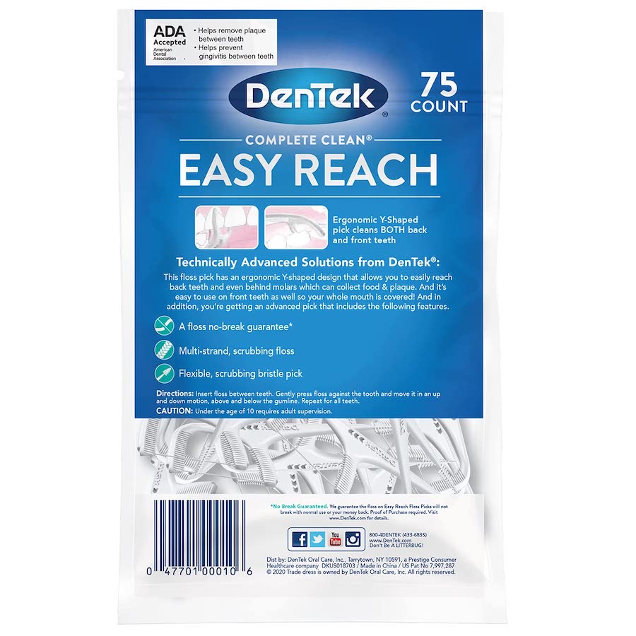 DenTek Complete Clean Easy Reach Floss Picks, No Break & No Shred Floss ...