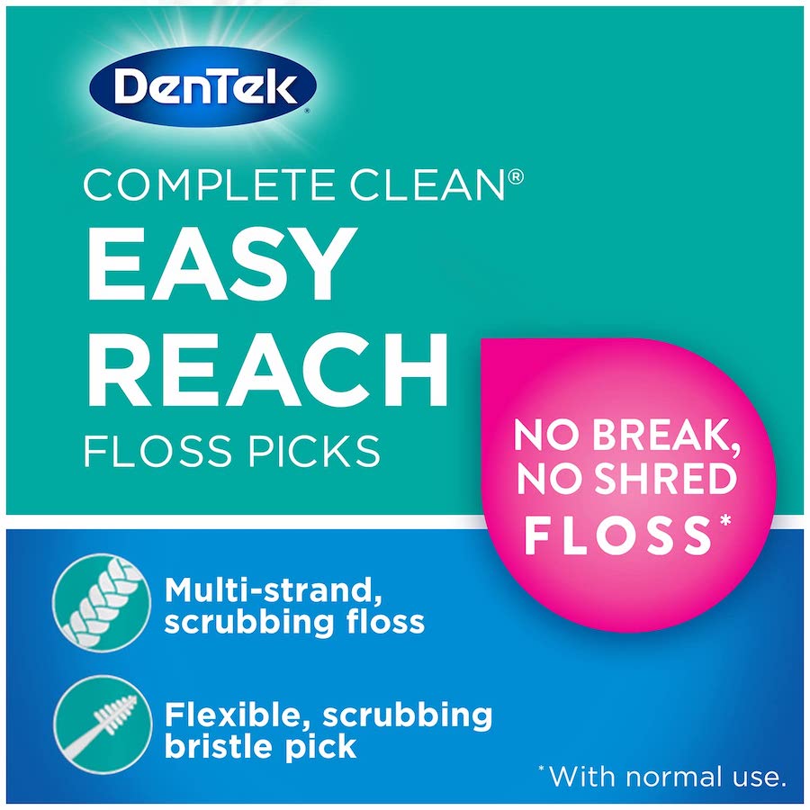 DenTek Complete Clean Easy Reach Floss Picks, No Break & No Shred Floss ...