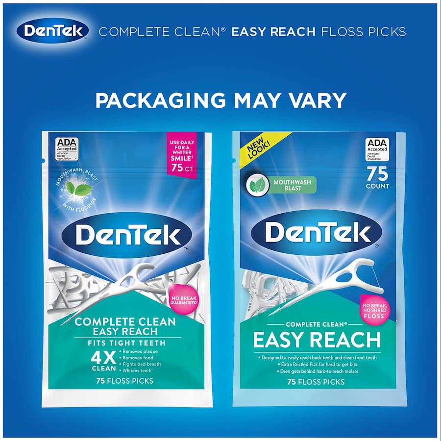 DenTek Complete Clean Easy Reach Floss Picks, No Break & No Shred Floss ...