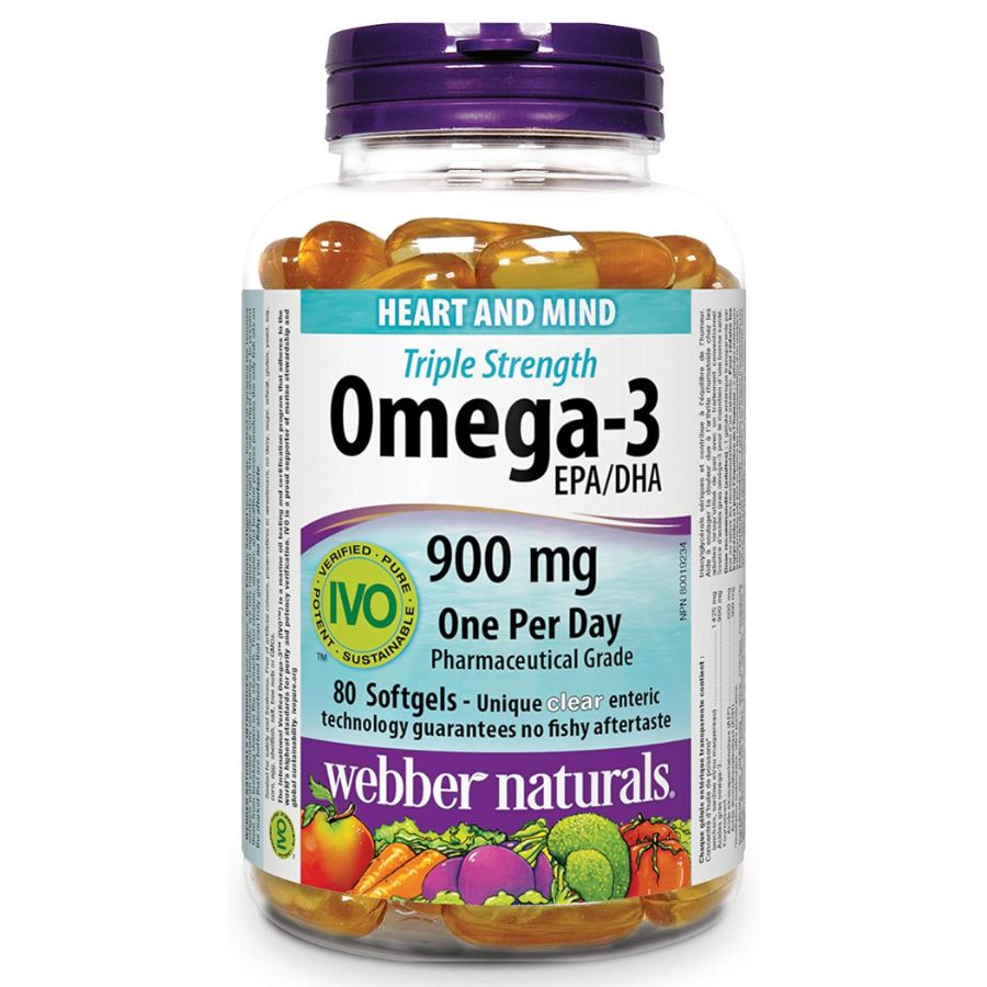 Webber Naturals Omega-3 900 mg Triple Strength, 80 Clear Enteric No ...