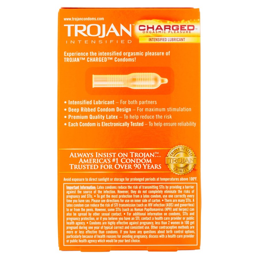 TROJAN Charged Orgasmic Pleasure Lubricated Latex Condoms, 10 Count ...