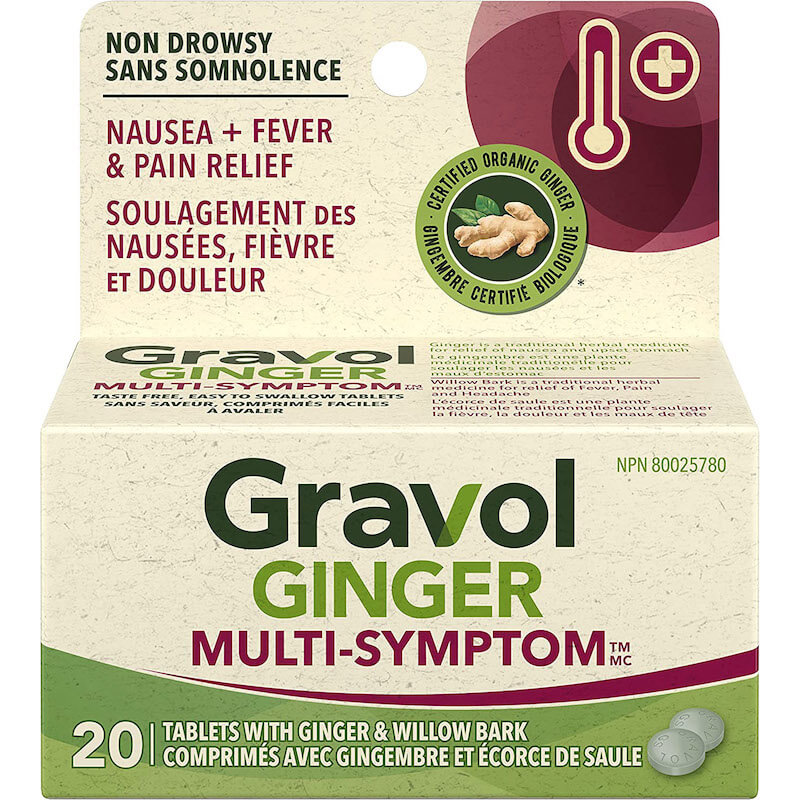 Gravol Multi-Symptom Ginger and Willow Bark Tablets for Nausea Fever ...